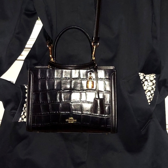 Coach | Bags | Coach New Wo Tags Black Croc Embossed Satchel Crossbody ...